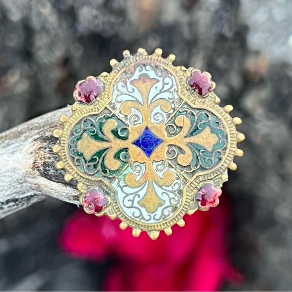 Jewelry | Antique French Champlev Enamel Brooch 1 18 X 1 | Poshmark